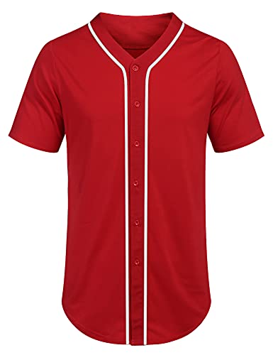 COOFANDY Mens Baseball Jersey Button Down Shirts Sports Hipster Hip Hop Uniforms Men Women Jersey (Red,Large)