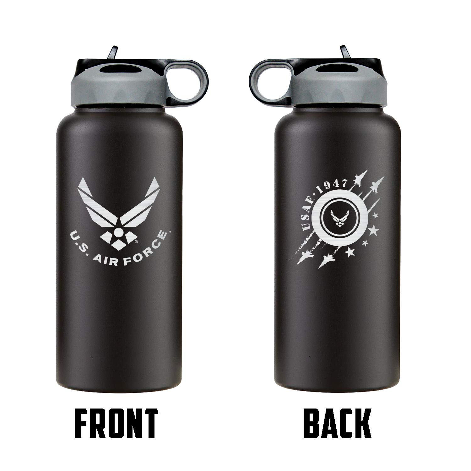 32oz Air Force Stainless Steel Insulated Water Bottle with Engraved USAF Logo - Air Force Gifts for Veterans | Disabled USMC Vet Owned SMALL Business