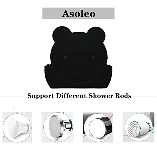 Asoleo Shower Curtain Rod Holder for Wall,Two Modes of No Drilling Installation and Perforated Installation of Bathroom Super Glue Shower Rod Support Base (black bear)