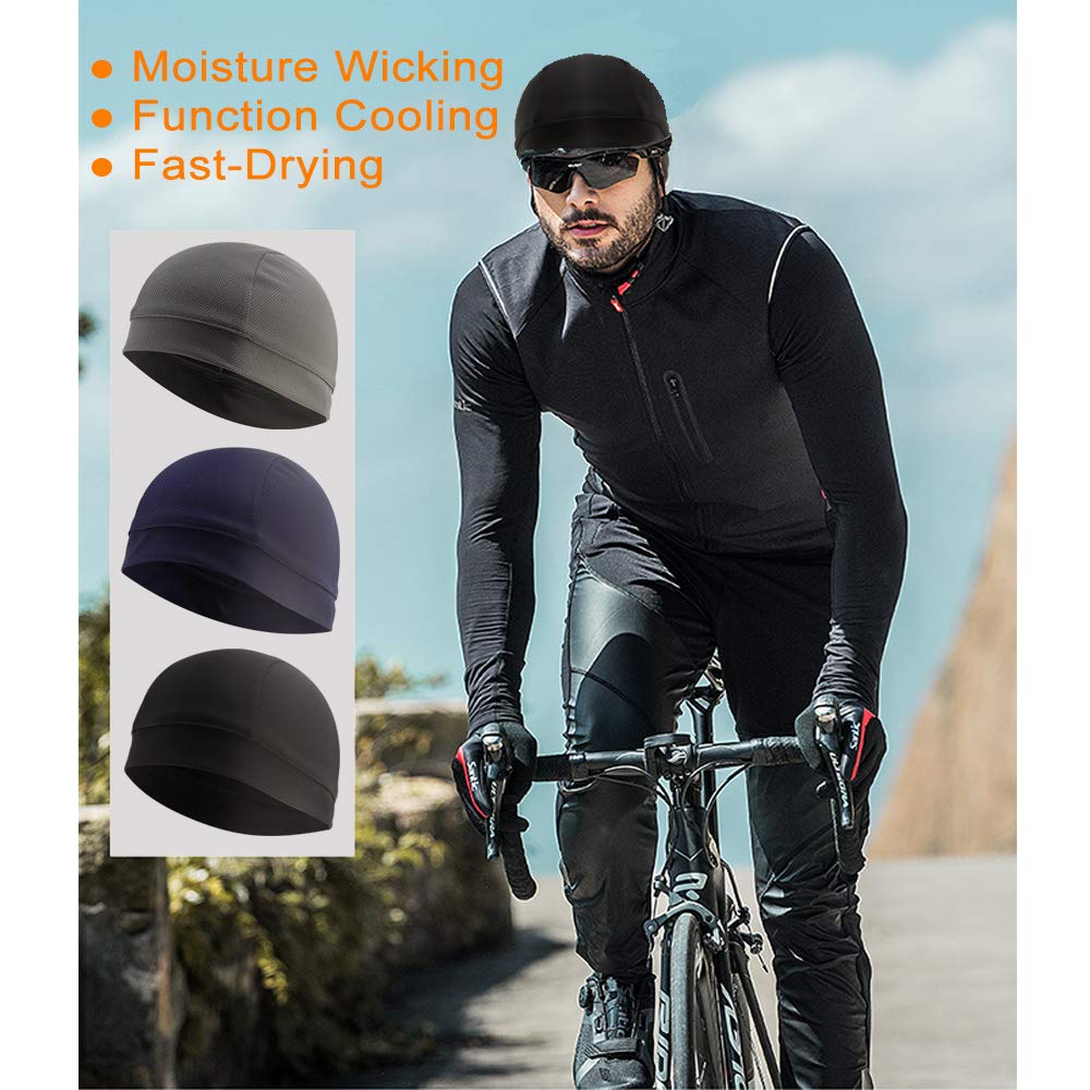 3 Pack Cooling Skull Cap Helmet Liner Sweat Wicking Cycling Running Hat for Men Women