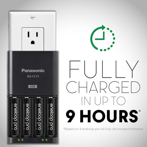 Panasonic K-KJ75KHC4BA Advanced Battery Charger with USB Charging Port and 4AA eneloop pro High Capacity Rechargeable Batteries