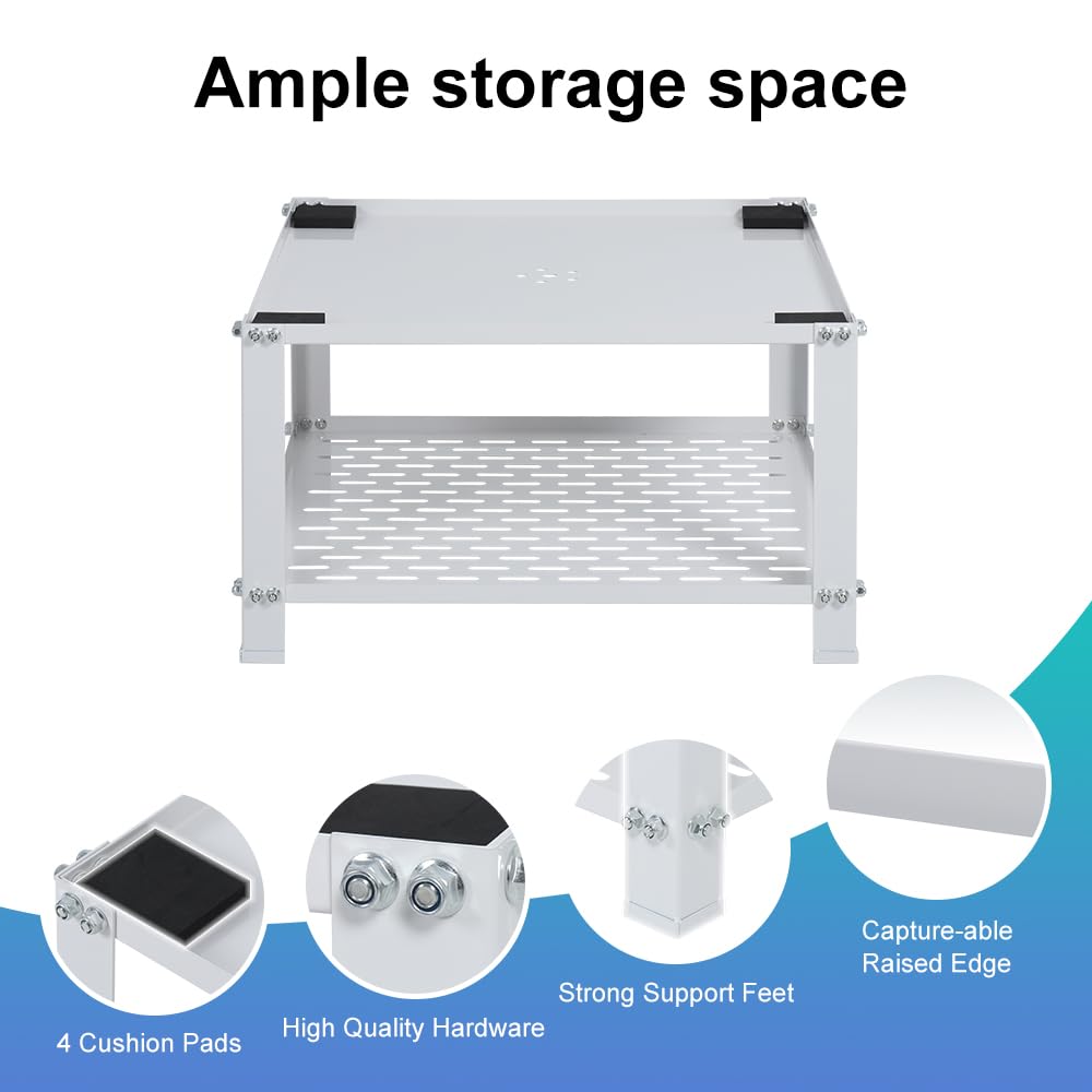 LUCKUP Laundry Pedestal with Storage Shelf-Universal Washing Machine Stand Heavy Duty Metal Base, 27.5W*27.5L*15.75H, Universal Fit 700lbs Capacity, Suitable for Dryer and Fridge