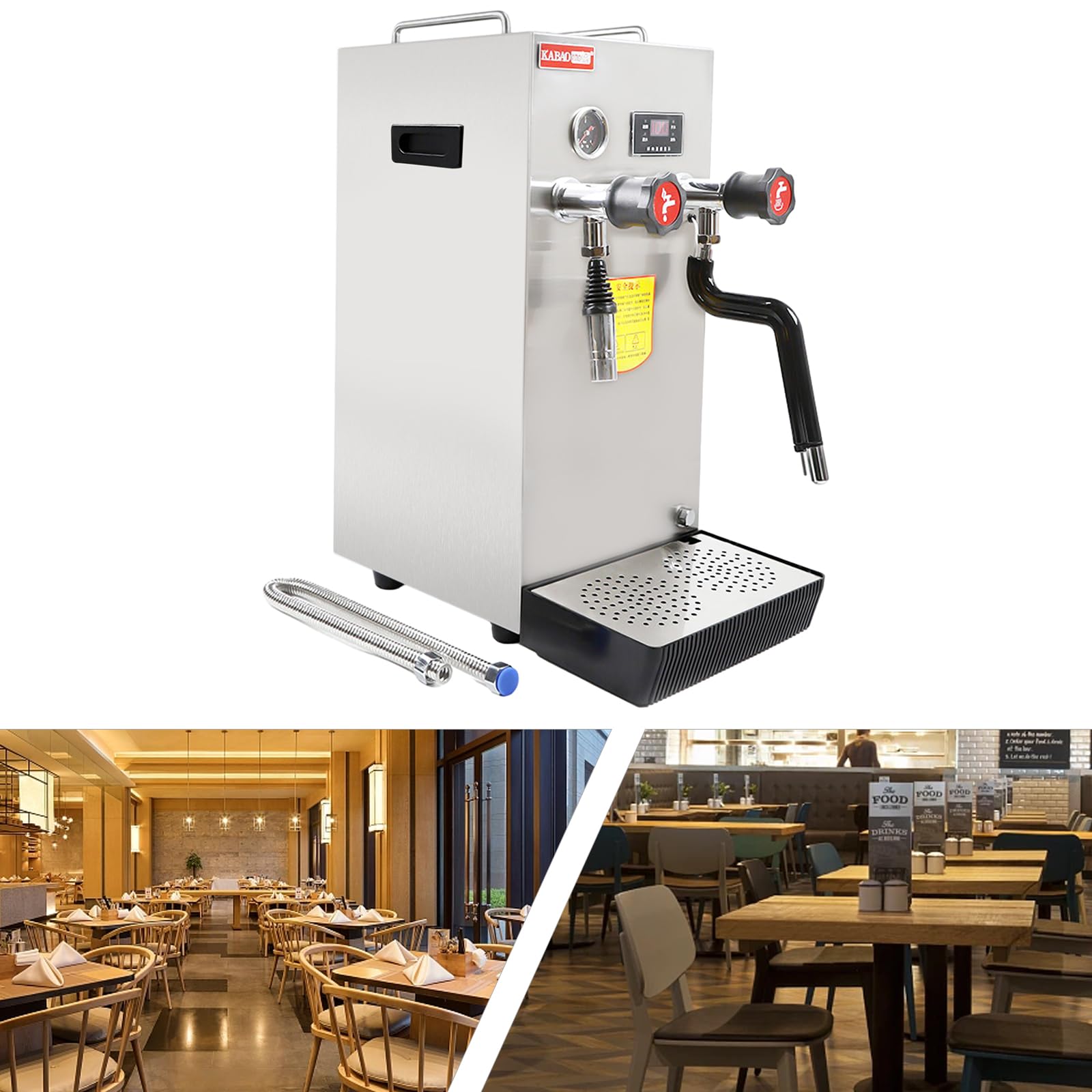 8L /2.1 Gal Commercial Milk Frother Multi-purpose Automatic Steam Milk Foam Machine 2500W for Coffee Shop, Bar, Milk Tea Shop