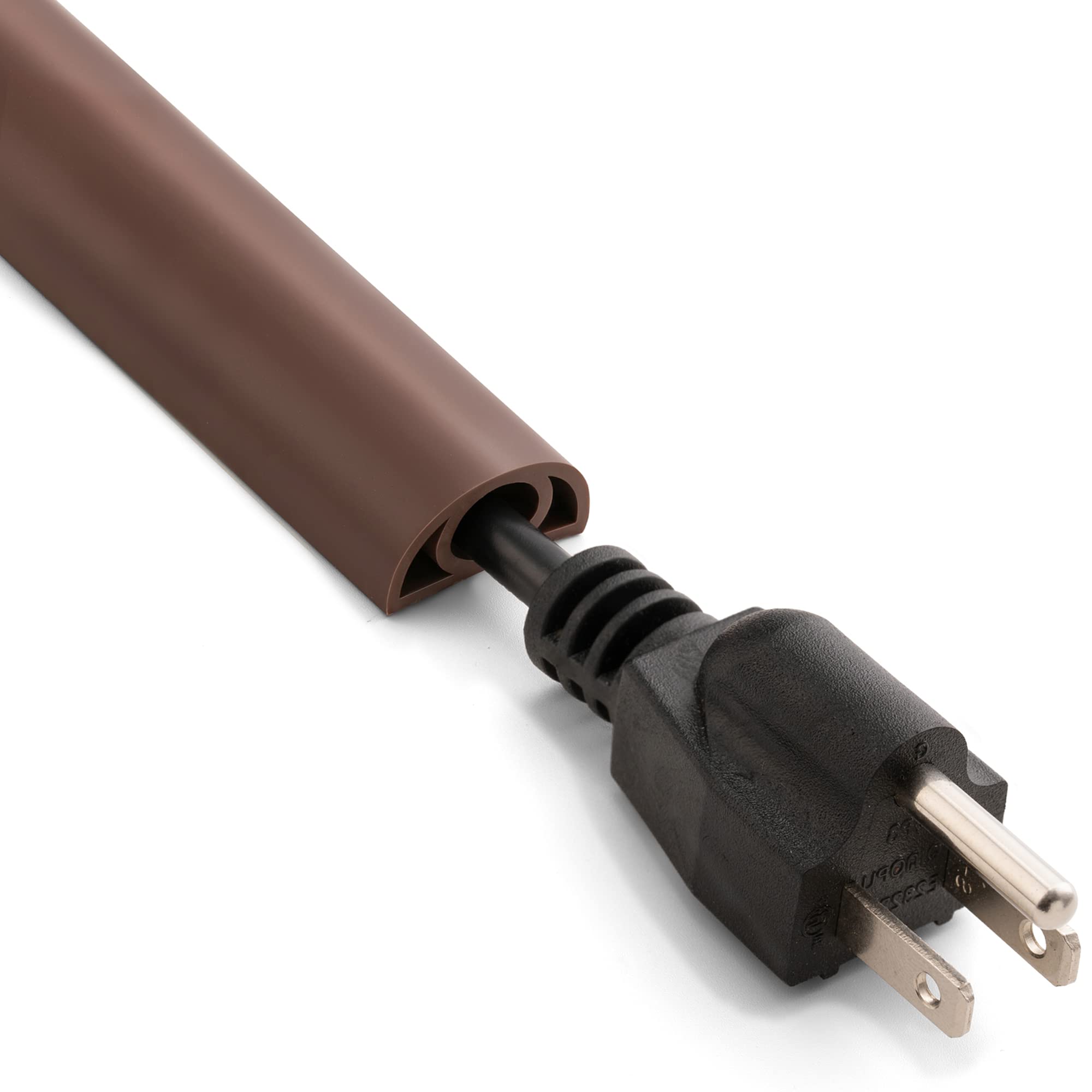 5ft Cord Cover Floor for Extension Cords, Floor Cable Cover Wire Cover to Protect Cables & Prevent Tripping, PVC Cord Hider Floor Cord Protector, Internal Channel Diameter: 0.39", Brown