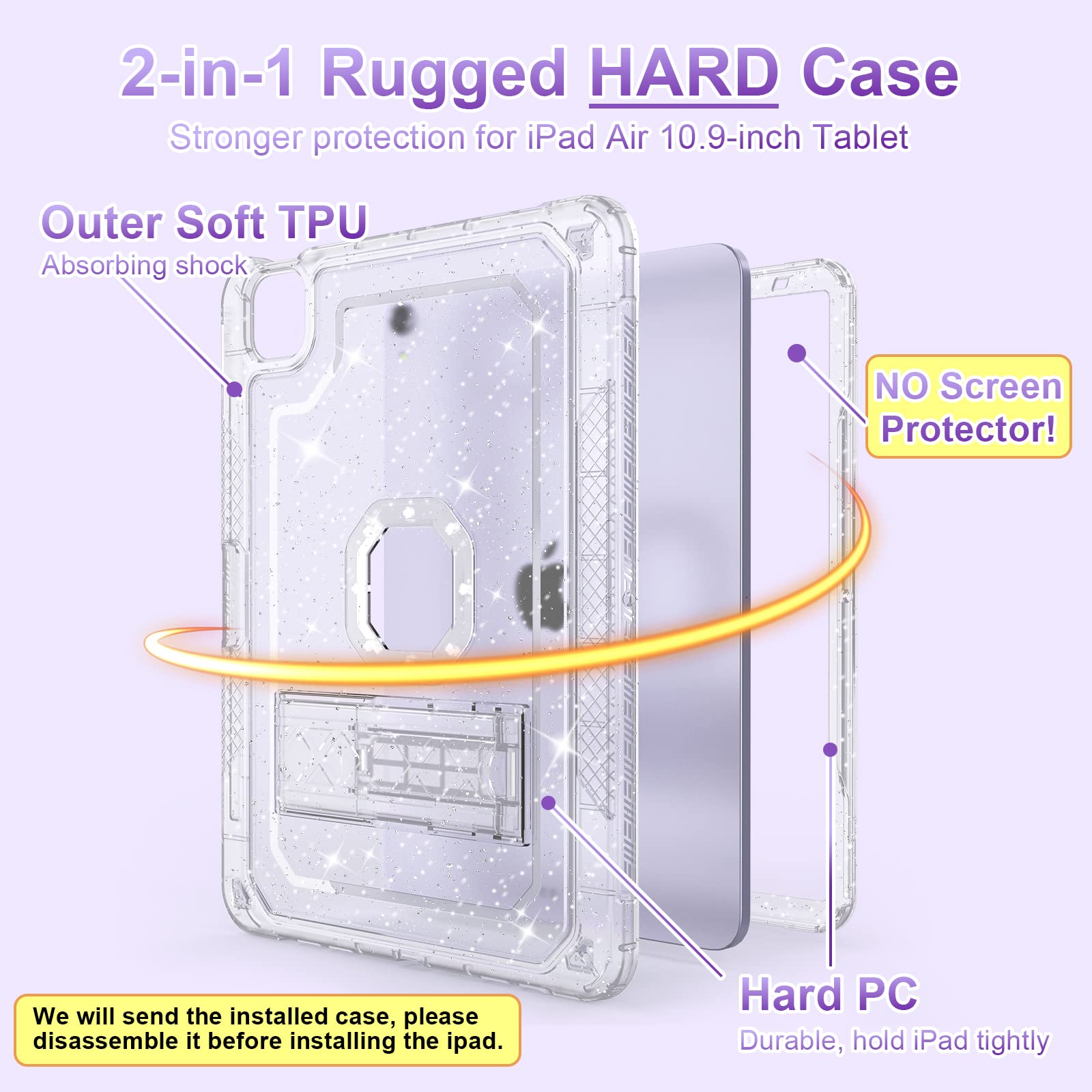 ZoneFoker for iPad Air 5th/4th Generation Case (2022/2020), iPad pro 11 inch Case (4th/3rd/2nd/1st Gen), iPad Air 10.9 case with Pencil Holder/Stand, Hard Sturdy Slim Cover for Girls, Clear Glitter
