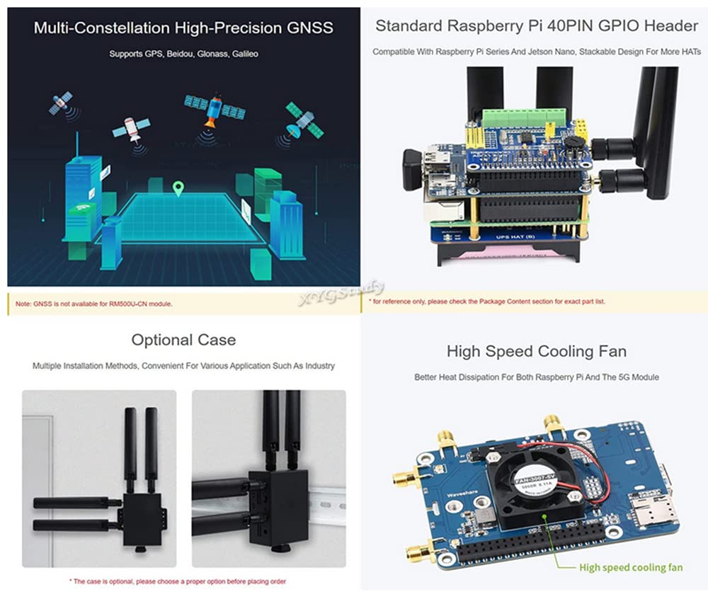 5G/4G/3G RM502Q-AE 5G HAT for Raspberry Pi with Quad Antennas LTE-A and Multi Band @XYGStudy (RM502Q-AE 5G HAT)