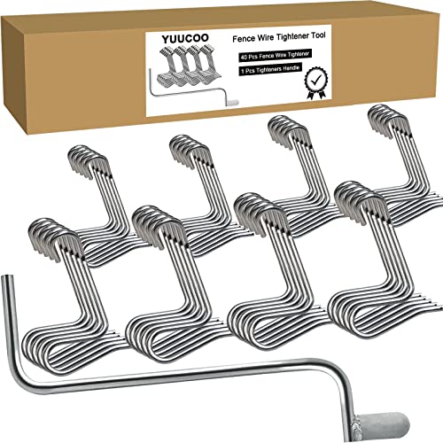 40 Pcs Fence Wire Tightener with Tighteners Handle, Fence Wire Tensioner, Barb Wire Fence Tools, Fence Wire Tensioning Tool for Fast Tightening Wire Fence