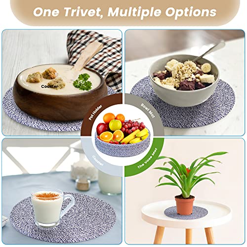 AmapleL 9 Inches Trivets for Hot Dishes, Trivets (Set of 4) for Hot Pots and Pans Holder + 1 Pack Kitchen Storage Basket, 100% Cotton Round Hot Pads - Table Mats - Coasters, Table Heat Protector Pad