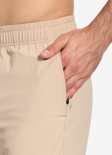 BALEAF Men's Running Pants Elastic Waist Lightweight Jogging Stretch Golf Workout Pants with Zipper Pockets Khaki XL