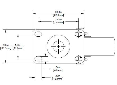 4" Caster Replacment for Model 1011-L2 for Rubbermaid Tilt Truck and Tandem Dolly: Swivel with Thermoplastic Rubber Wheel and 2-3/8x3-5/8" Mounting Plate