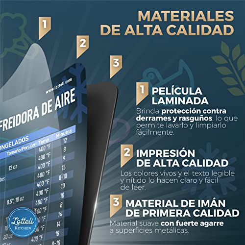 Air Fryer Magnetic Cheat Sheet Set, Air Fryer Accessories Cook Times, Airfryer Accessory Magnet Sheet Quick Reference Guide for Cooking and Frying (Spanish)