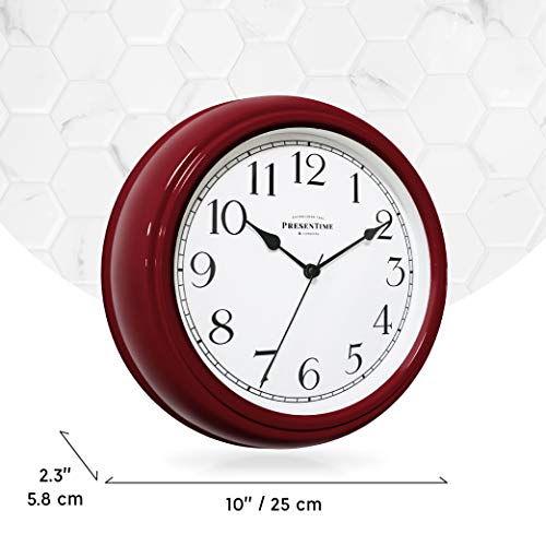 PresenTime & Co Chic Home Collection 10" Molly Clock, Silent No Ticking, Red Color