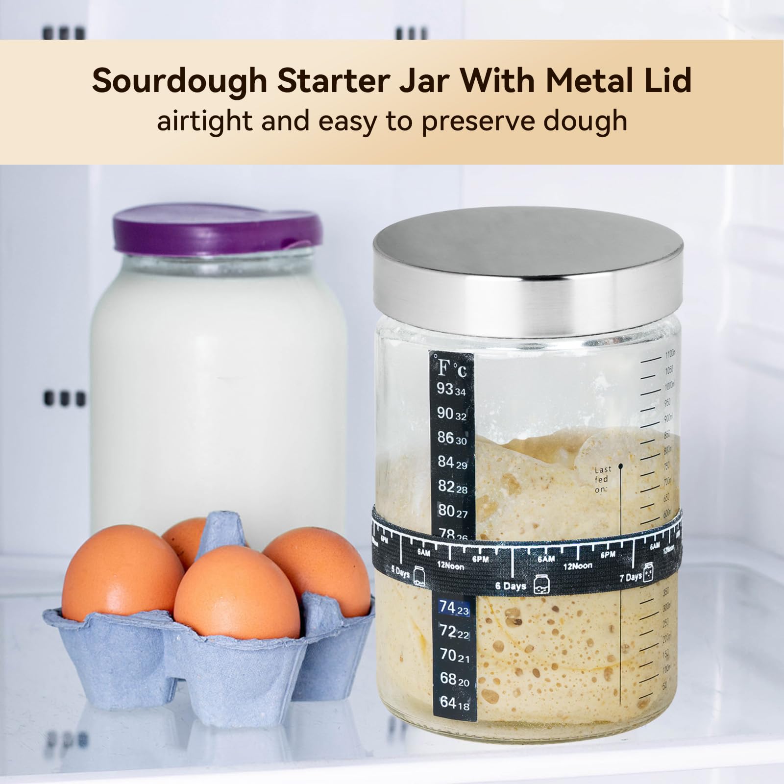Sourdough Starter Kit 42Oz Sourdough Starter Jar Glass Wide Sourdough Bread Baking Supplies, Brewing Fermentation Carboys Sourdough Bread Starter Kit with Cloth Cover, Lid&Feeding Tracker Band-1PACK
