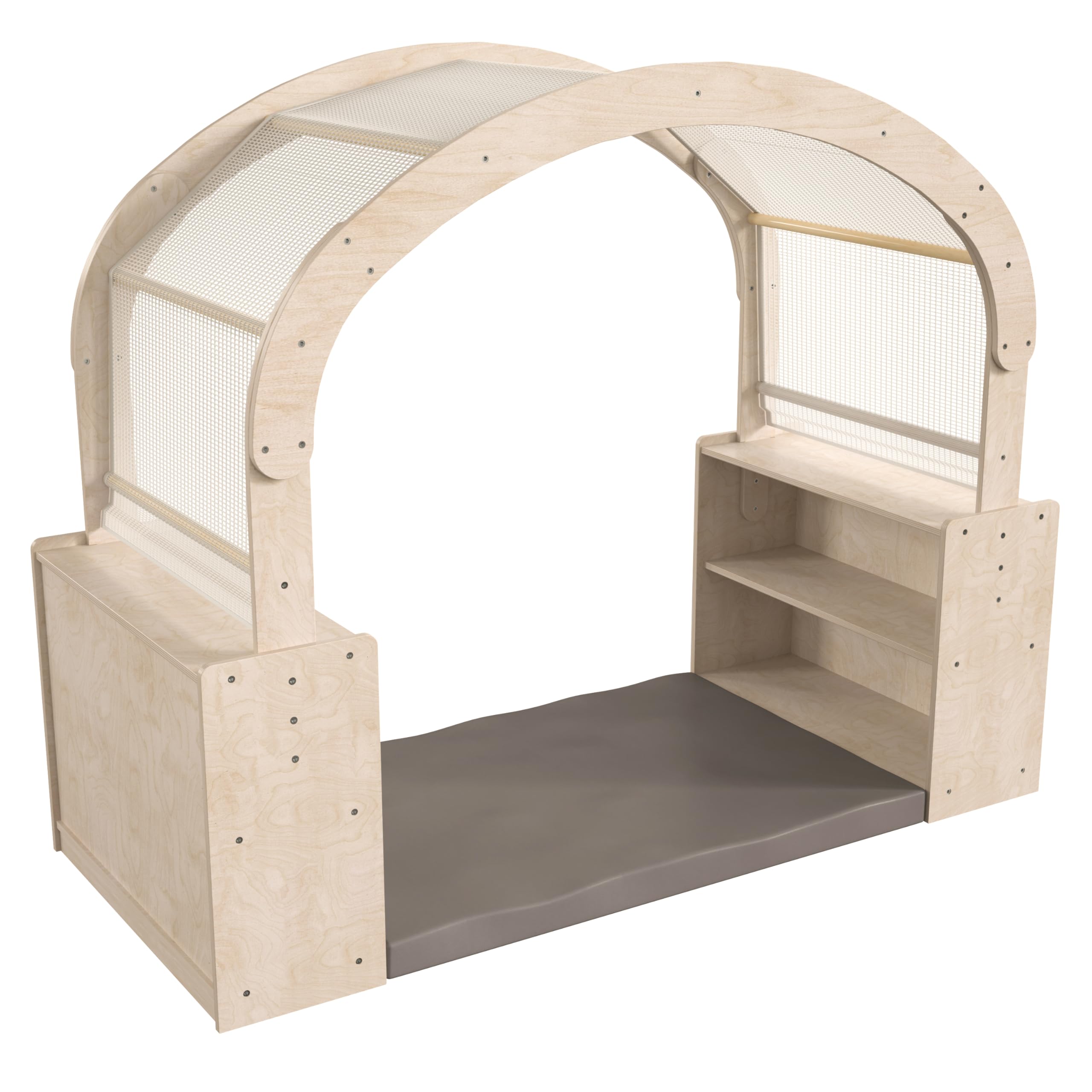 Classroom Essentials Commercial Grade Wooden Quiet Corner Reading Nook with Two Storage Shelf Units and Canopy-Green Guard Certified Wood