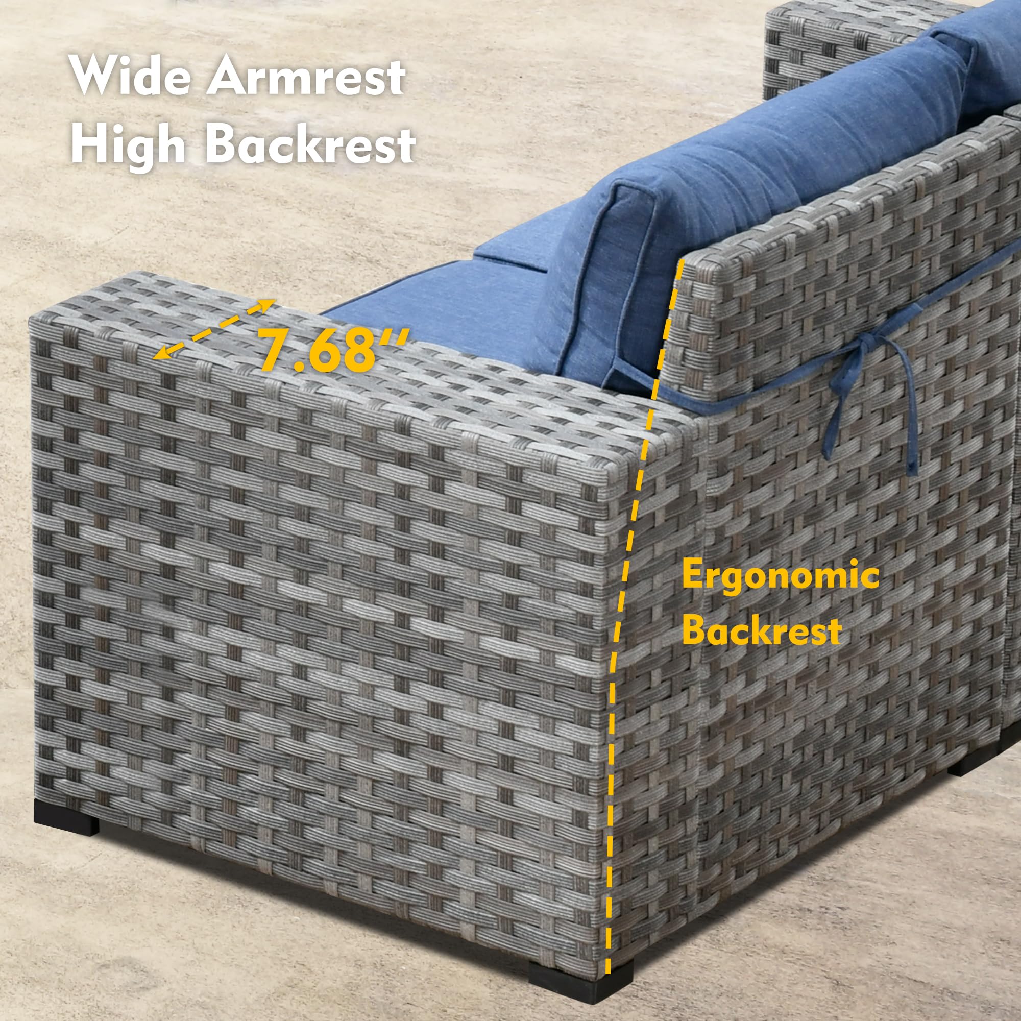 XIZZI Patio Furniture Sets Outdoor Sectional Sofa with Swivel Rocking Chairs,9 PCS All Weather PE Wicker Outside Conversation Couch with Coffee and Side Table for Backyard Deck Garden,Denim Blue