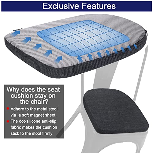 BUYUE Natural Linen 14x14 Magnetic Cushions for Metal Chair Set of 4, Enhanced Anti-Slip Seat Pads for Dining Kitchen Café Stackable Chairs (U-Shape, Black, 4 Counts)