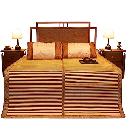 4 Sizes Summer Bamboo Sleeping Mat, Breathable Refreshing Bamboo Summer Bed Mat, Double-Sided Use Bamboo Sleeping Mat Foldable Air Conditioning Mat for Bedroom (Size : L195xW135cm/L77xW53in)