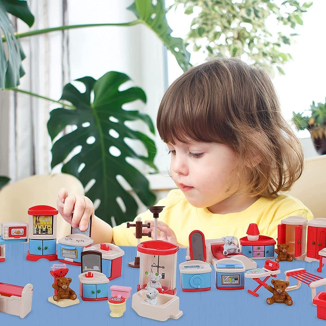 Beverly Hills Doll Collection Dollhouse Accessories Furniture and Accessory Set, All in one Bedroom, Kitchen, Laundry Room, and Bathroom 46 Piece Mega Set in a Storage Container