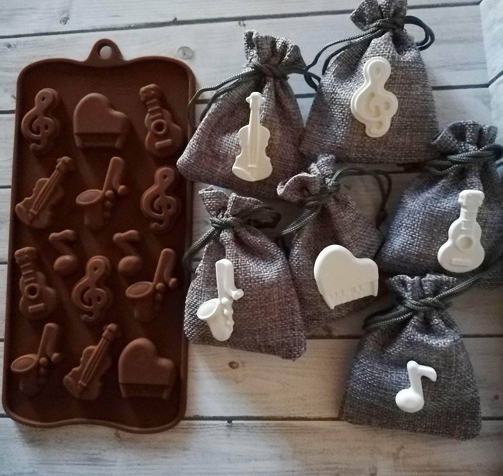 2Pcs Musical Instrument Silicone Chocolate Mold Music Note Bass Guitar Piano Saxophone Shape Candy Mini Soap Crayon Melt Mould Ice Cube Trays