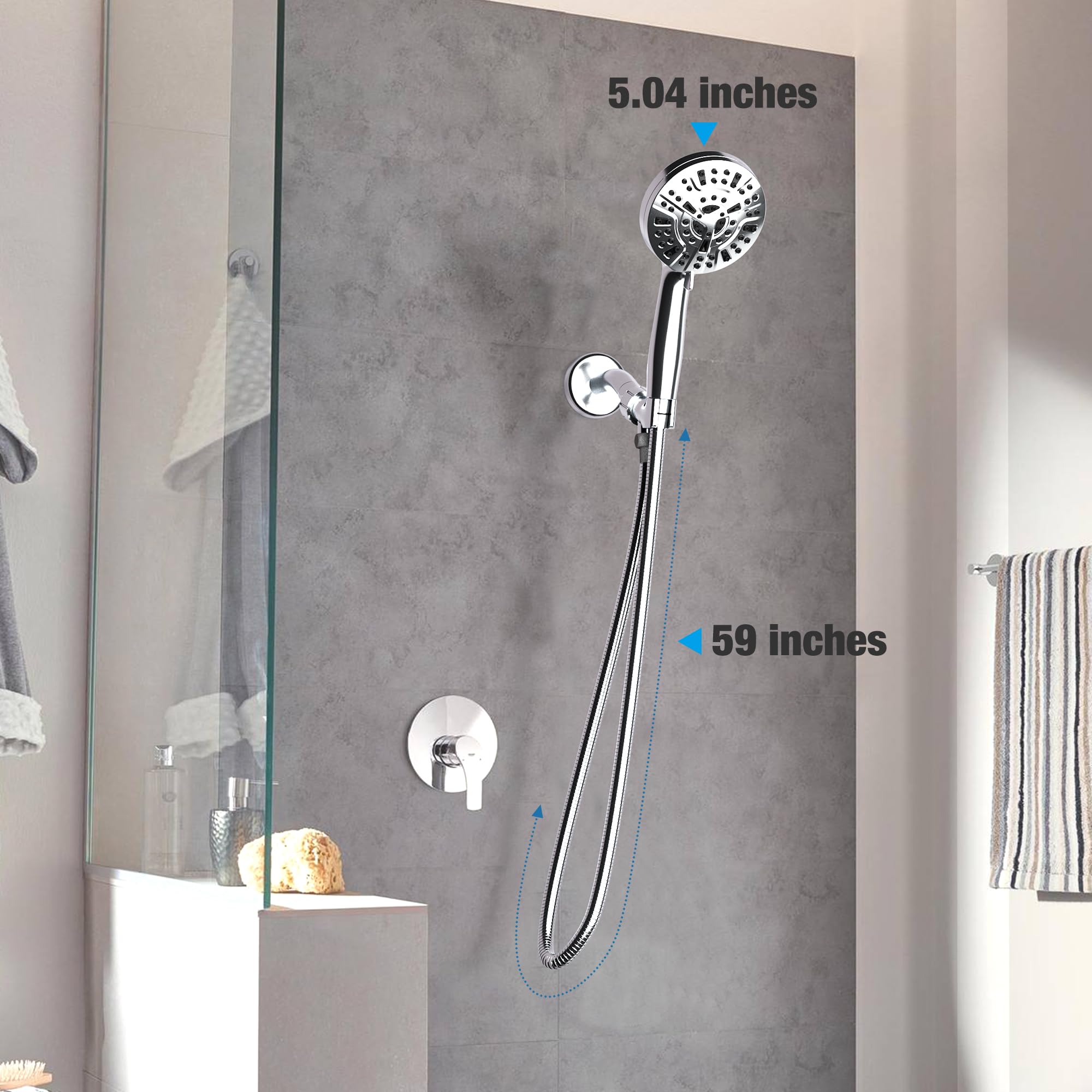 8 Massage Setting & 2 Jet Modes High Pressure Shower Heads, 5.04" Large Size Handheld Shower Head 59" Stainless Steel Shower Head with Hose 360° Detachable Shower Head Aqua Care Shower Head