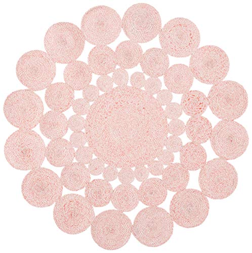 SAFAVIEH Cape Cod Collection 3' Round Pink CAP226U Handmade Braided Area Rug