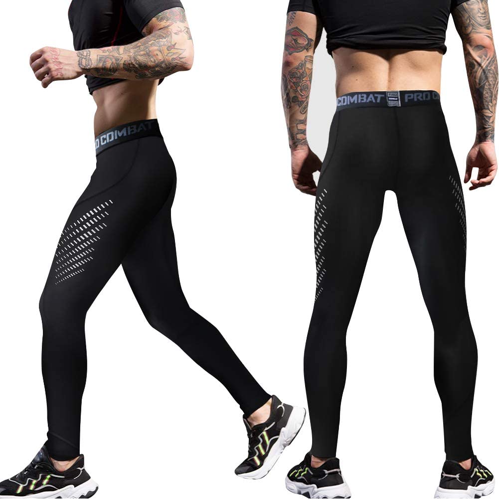3 Pack Men's Thermal Compression Pants, Athletic Running Tights & Sports Leggings, Winter-Gear Base Layer Bottoms (Large) Black