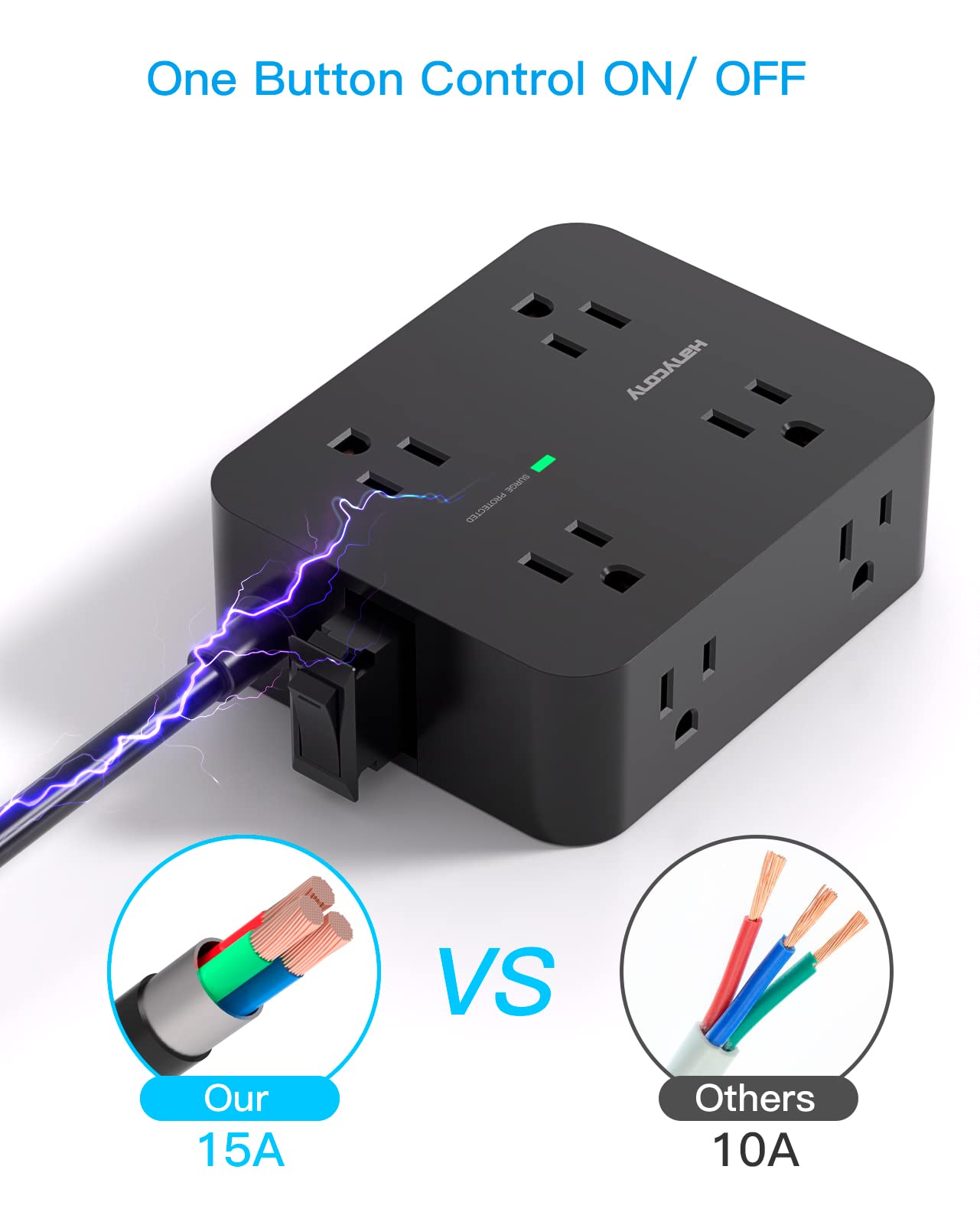8 Outlets Power Strip with 4 USB Charging Ports, 3 Side Outlet Extender with 5Ft Braided Extension Cord, Flat Plug, Wall Mount, Desk USB Charging Station for Home Office