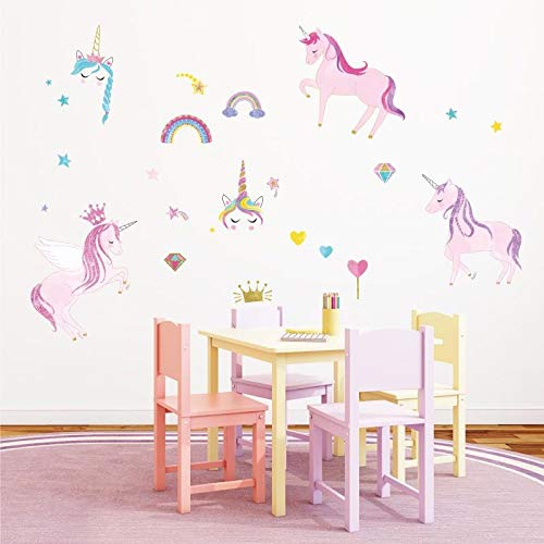 Pastel Magical Unicorn Peel and Stick Wall Art Sticker Decals for Girls Room Nursery Parties