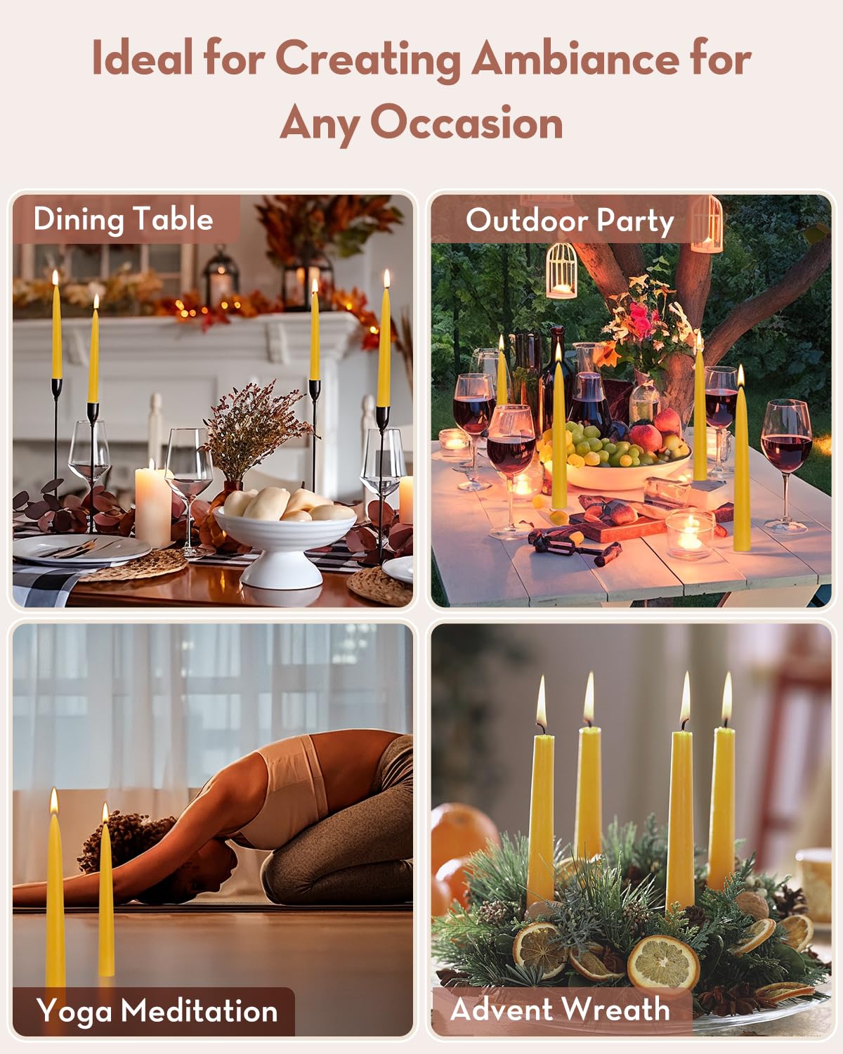 6 Pack Beeswax Taper Candles 8-9 Hours Long Burn Natural Pure Beeswax Candles Beeswax Candlesticks Dripless Tall Tapered Candles Stick Beeswax Candle Long Candles Bulk