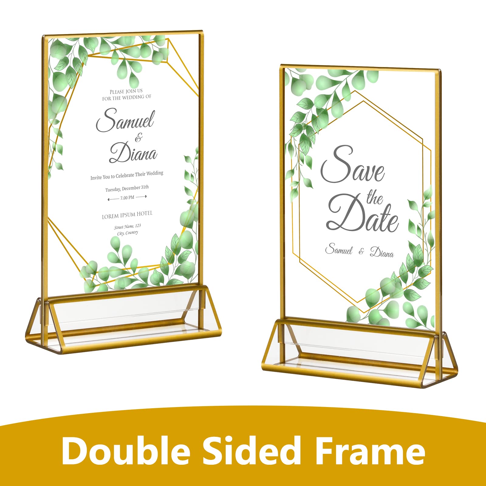 6 Pack Acrylic Wedding Table Numbers Holder, Gold Frames Sign Holders 5x7, Vertical Display Stand for Table Menu Holders, Double Sided Photo Picture Frame for Party Wedding Table Decorations