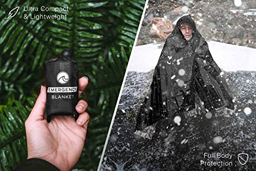 Oceas Outdoor Mylar Emergency Blankets - 4 Pack of Extra Large Thermal Foil Space Blankets - Designed by NASA for Camping, Hiking, and Car Use (Black)