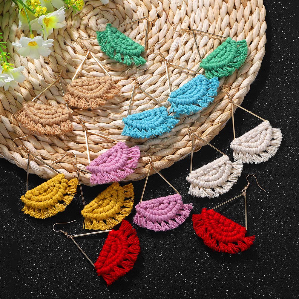Bohemian Handmade Fringe Tassel Dangle Drop Statement Earrings for Women (Green)