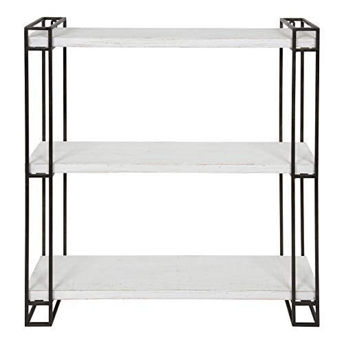 Kate and Laurel Lintz Modern Industrial Wood and Metal Floating Wall Shelves with Black Metal Frame, Rustic White