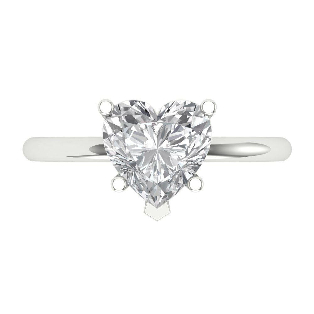2.0 Ct Brilliant Heart Cut Clear Simulated Diamond 14K White Gold Solitaire Engagement Promise Bridal Ring Size 5.5