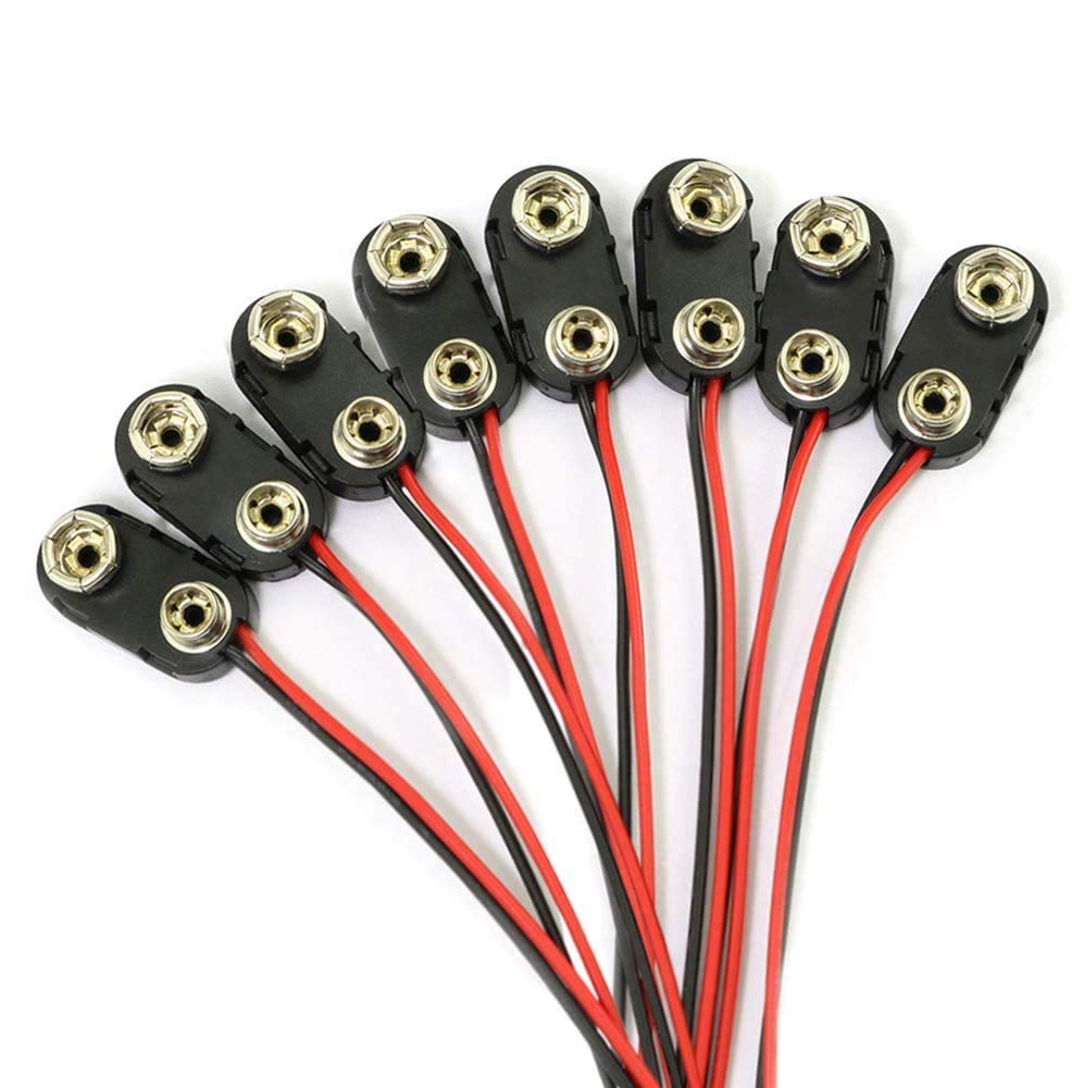 Meebok 9 V Battery Clip Connector, I-Type 9 Volt Battery Clip, 9V Battery Buckle Connector Hard Buckle Plastic Housing and Black Red Wires Leads Iength 5.9 inches (I Type Hard Shell 8PCS)