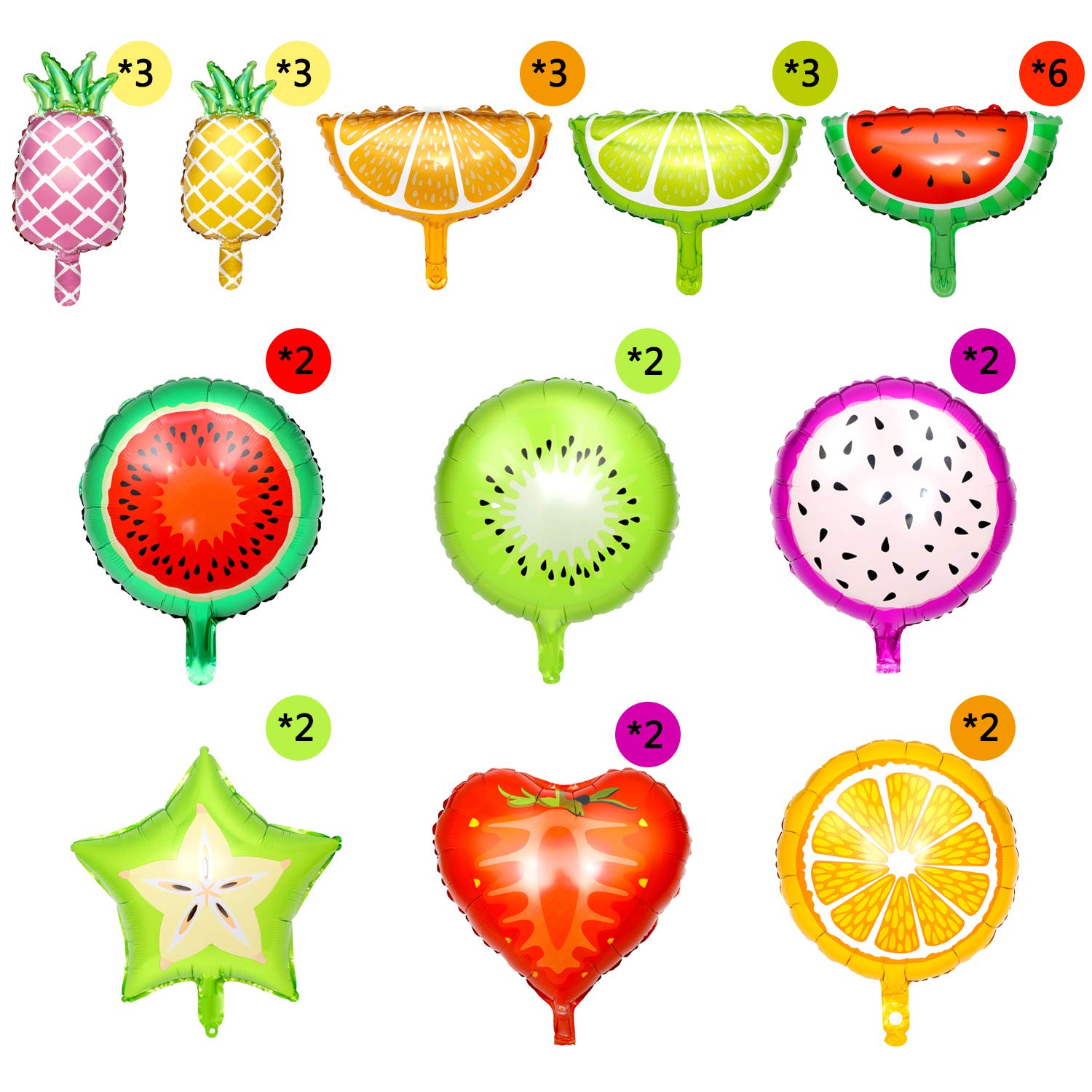 30 Pieces Fruit Balloons Fruit Aluminum Foil Balloons Tutti Frutti Party Decorations Tropical Fruit Balloons for Birthday Fruit Themed Party Decorations, 2 Sizes