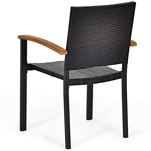 2PCS Outdoor PE Rattan Lounge Chairs Patio Dining Chair Stackable Leisure Chair Wicker Armchair Comfortable Armrest Ergonomic Backrest Perfect for Deck Backyard Balcony Garden Poolside Use