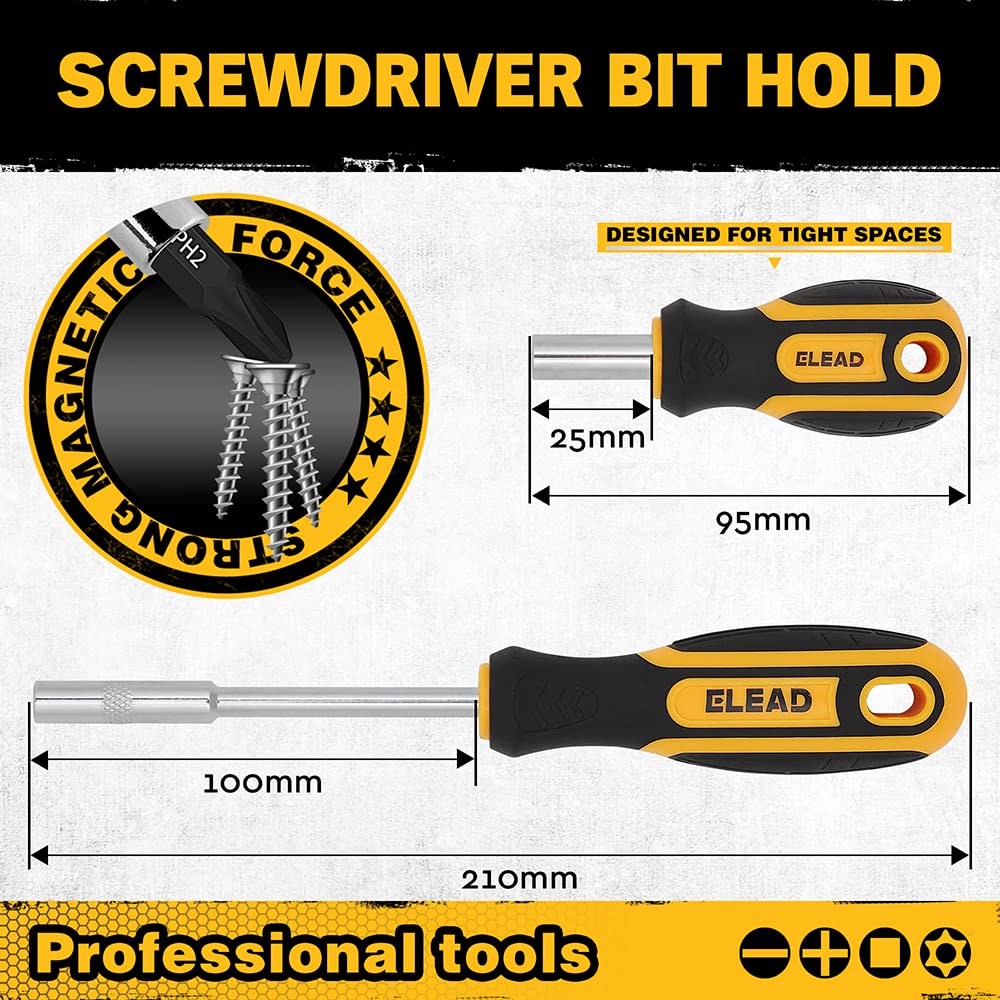 26-Piece Magnetic Screwdriver & Bit Set - Strong Magnetic Bit Holder and Screwdriver Bits, Durable & Versatile, Ergonomic Cushion Grip 95mm & 210mm Handles, Torx, Square, Phillips, Slotted Bits