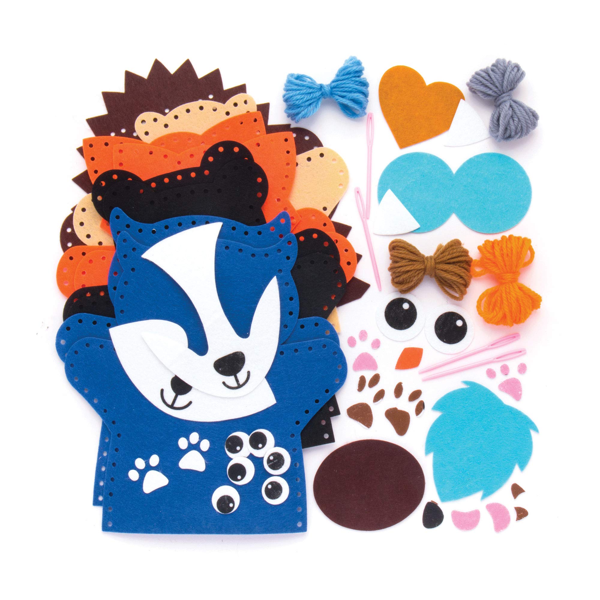 Baker Ross AR637 Woodland Animal Hand Puppet Sewing Kits (Pack of 4) for Kids Arts and Crafts