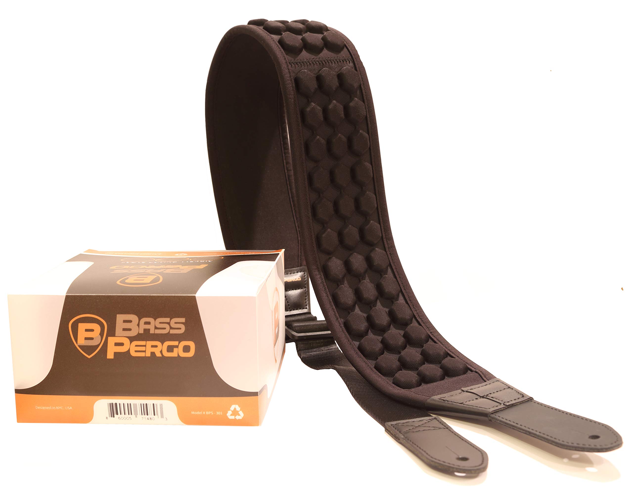 Bass Pergo AirCell Guitar Strap for Electric Guitar, Bass & Acoustic with 3.5" Wide Neoprene Pad w/ 4 Straps Locks, Adjustable Length from 47" to 55.", Black β Soft & Durable