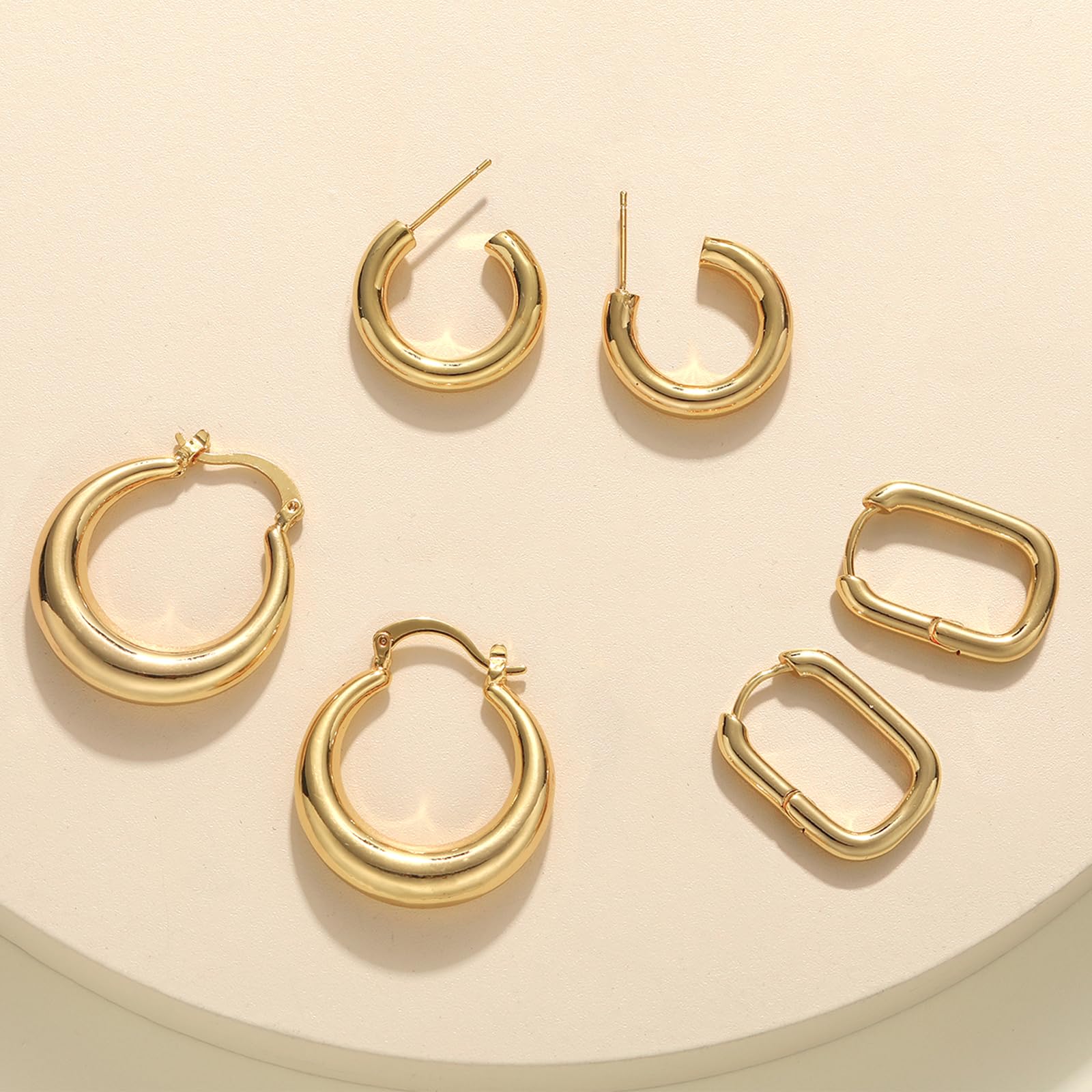 3 Pairs Gold Square Hoop Earrings for Women, 14K Real Gold Plated Lightweight Rectangular Earrings for Gifts (Square)