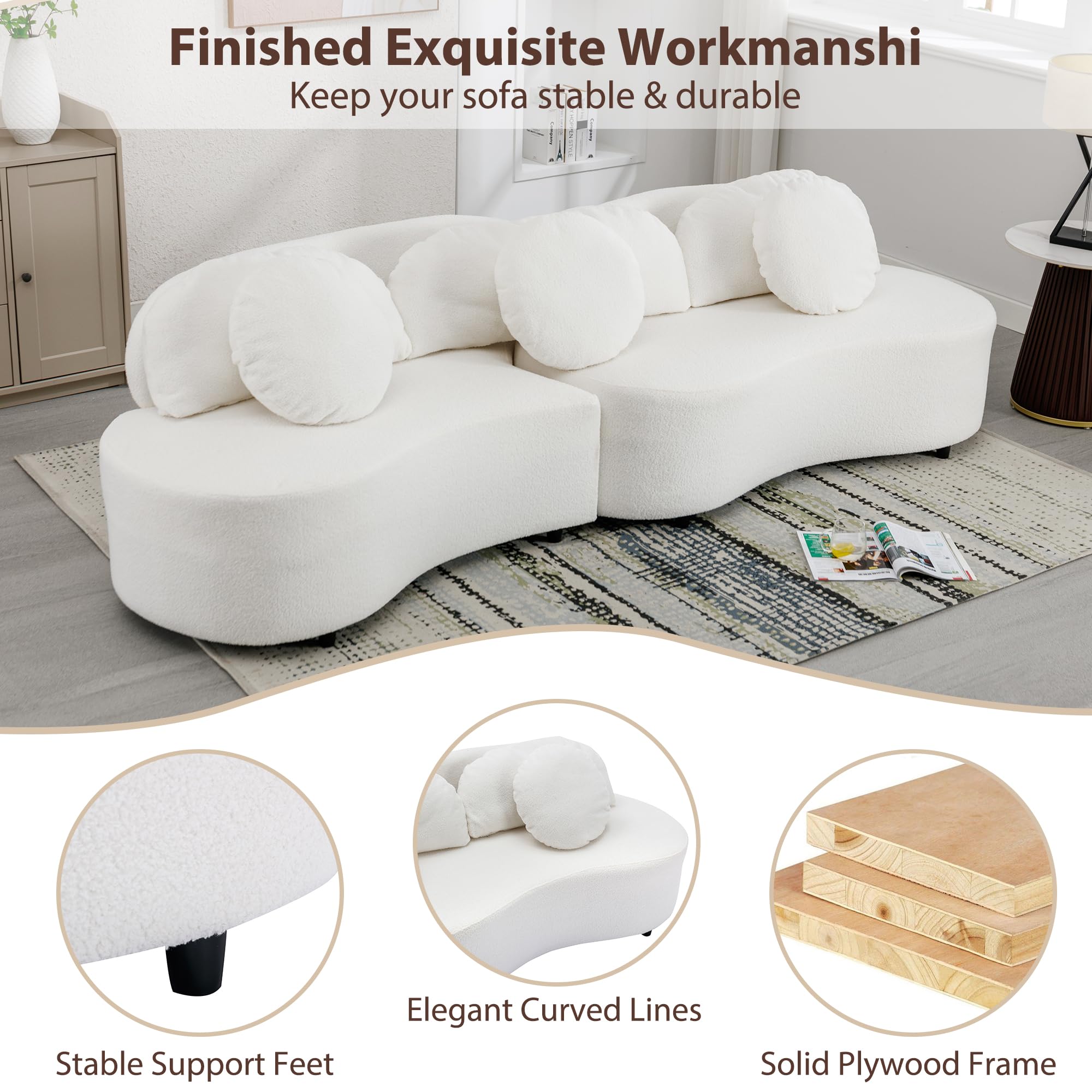 GNIXUU Curved Sectional Sofa Couch for Living Room, Luxury Modern Boucle Sofa Upholstered Cloud Couch for Apartment Bedroom Office(104” Beige)
