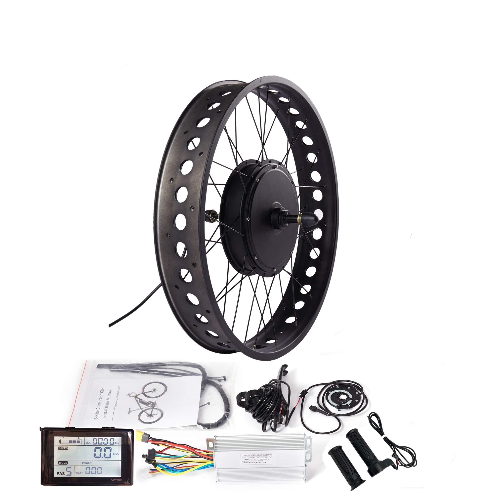 26" Fat Tire Ebike Rear Wheel Conversion Kit, 48V 1000W 1500W Fat Wheel Rear Drive Hub Motor Electric Bicycle Conversion Kit for 4.0 Tire Snow Bicycle
