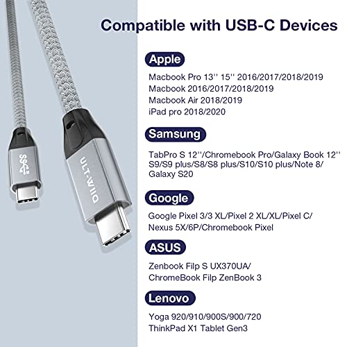 ULT-WIIQ 240W USB C to USB C Cable Fast Charging PD 3.1 & USB C Data Cable 10Gbps Data Transfer, Nylon Braided USB Type C Cable for iPhone 15 Pro, MacBook Pro/Air, Samsung Galaxy 9.9FT
