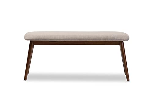 Baxton Studio Flora Mid-Century Modern Light Grey Fabric and OakMedium Brown Finishing Wood Dining Bench
