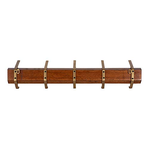 Kate and Laurel Rossmore Modern 5 Hook Shelf, Walnut and Gold, Mid-Century Coat Rack