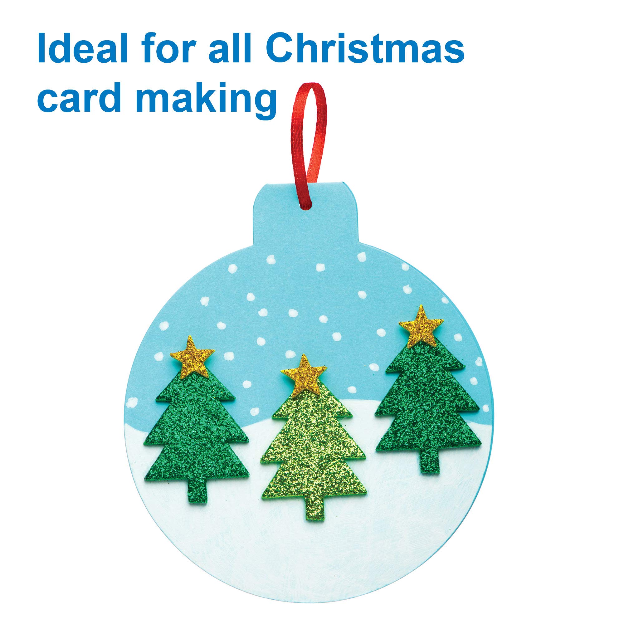 Baker Ross AR713 Christmas Tree Glitter Stickers - Pack of 100, Christmas Stickers for Arts and Crafts