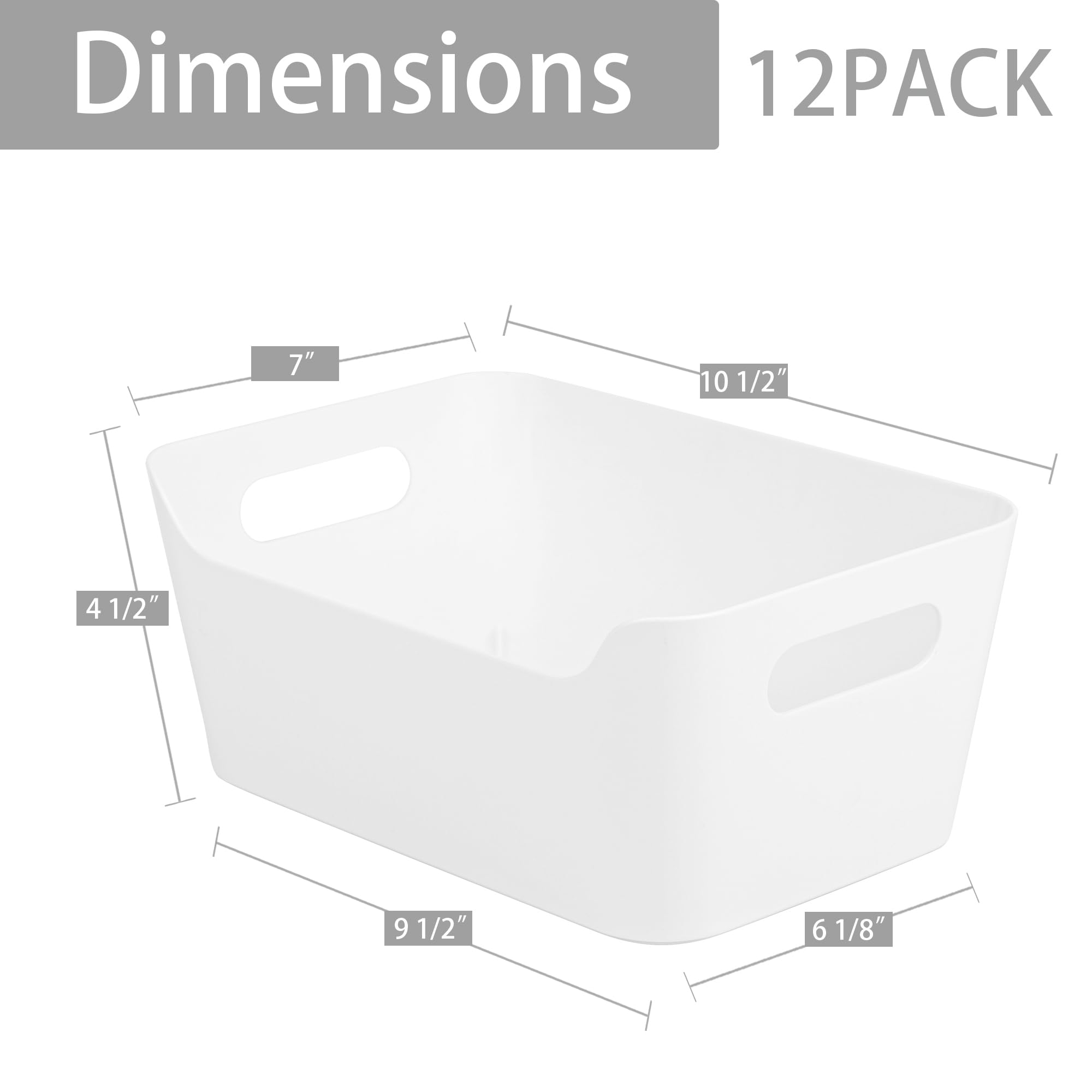 Tiawudi 12 Pack Storage Bins, Plastic Storage Containers, Multi-Use Organizer Bins, White Closet Organizer, Pantry Organizer, Bins for Cabinet, Drawer, Countertop or Shelves