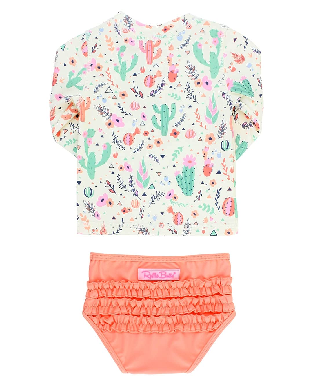 RuffleButts® Baby/Toddler Girls Desert Blossoms Long Sleeve Zipper Rash Guard Bikini - 18-24m
