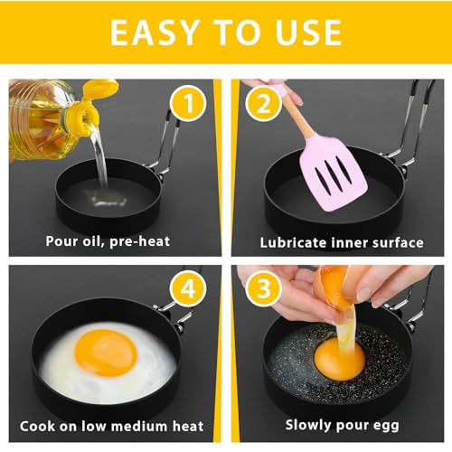 Dimeho Egg Rings for Frying Eggs Nonstick Stainless Steel Fried Egg Ring Griddle Pancake Shapers Round Egg Cooking Rings Mold Shaper for English Muffins Breakfast Omelette Sandwich(4Pcs